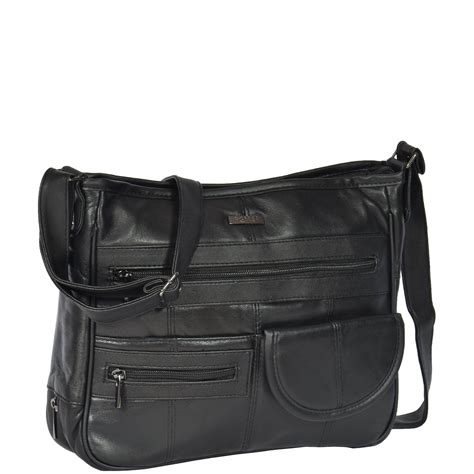 Ladies Multi Pocket Leather Shoulder Bag Black House Of Leather