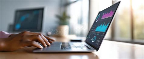 The Laptop Displaying Data Analytics In A Modern Workspace Environment Ai Generated Image Stock