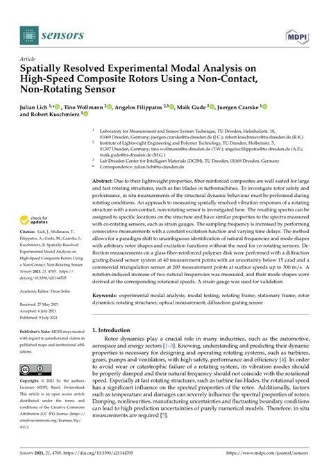 PDF Spatially Resolved Experimental Modal Analysis On High Speed Composite Rotors Using A Non