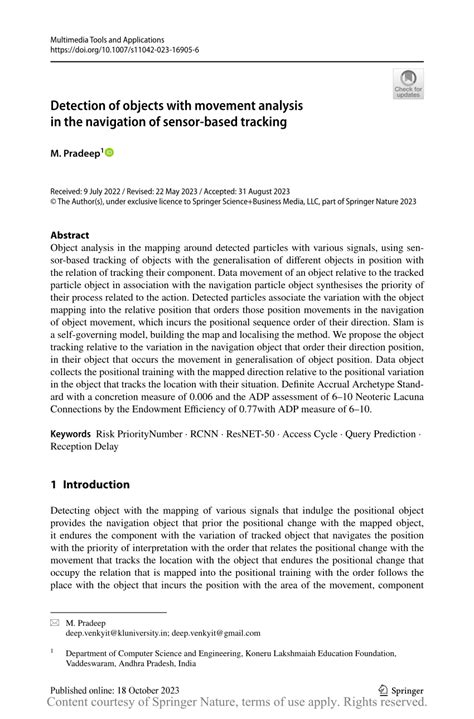 Detection Of Objects With Movement Analysis In The Navigation Of Sensor