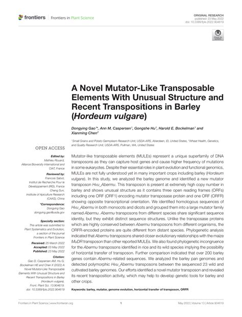 Pdf A Novel Mutator Like Transposable Elements With Unusual Structure