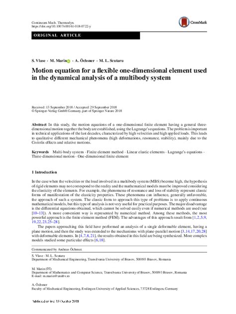 Pdf Motion Equation For A Flexible One Dimensional Element Used In The Dynamical Analysis Of A