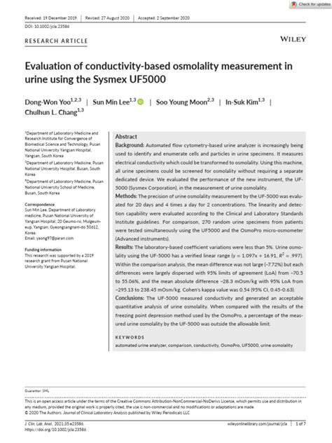 Clinical Laboratory Analysis 2020 Yoo Evaluation Of Conductivity Based Osmolality
