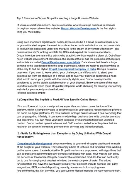 PPT Top 5 Reasons To Choose Drupal For Erecting A Large Business Website PowerPoint