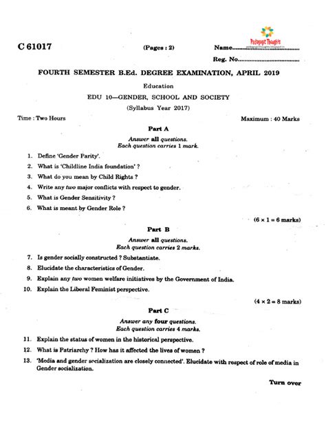 2019 4th Sem Gender School And Society Pdf