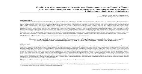 Cultivo De Papas Silvestres Solanum Cardiophyllum Y S · Revista De