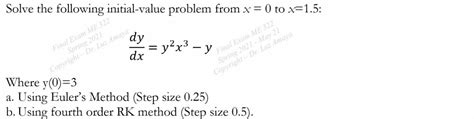 Solved Solve The Following Initial Value Problem From X0 To X15 Dy