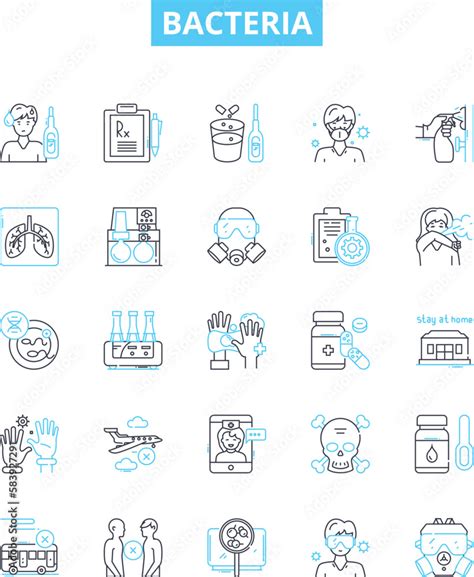 Bacteria Vector Line Icons Set Bacterium Microbe Pathogen Streptococcus Salmonella Ecoli