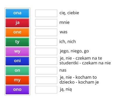 7 Zaimki Biernik Pronouns Accusative Match Up