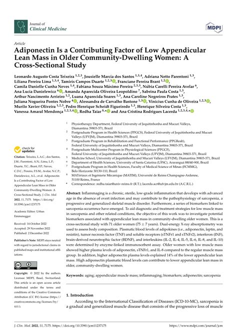 Pdf Adiponectin Is A Contributing Factor Of Low Appendicular Lean