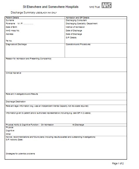 Discharge Summary Template Free Word Templates