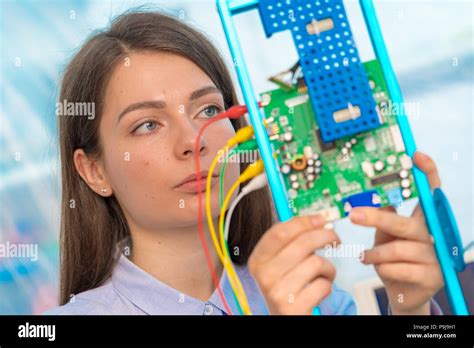 Girl Babe In The Class Physics And Electronics Stock Photo Alamy