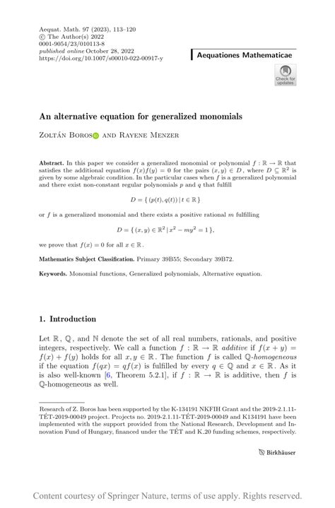 Pdf An Alternative Equation For Generalized Monomials