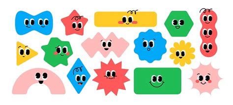 기하학적 모양의 문자 세트입니다 웃는 얼굴을 가진 다채롭고 귀여운 인물 고립 된 만화 벡터 일러스트 레이 션 감정에 대한 스톡 벡터 아트 및 기타 이미지 Istock