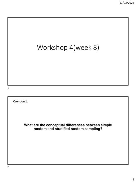 Workshop 4 Questions Solutions Sample Sampling Distributions Week 8