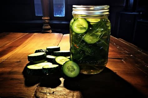 A Mason Jar Of Cucumber Juice With A Cucumber Ribbon Ga Premium Ai Generated Image