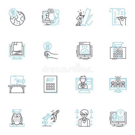 E Learning Program Linear Icons Set Online Digital Interactive Virtual Educational