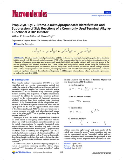 Pdf Prop 2 Yn 1 Yl 2 Bromo 2 Methylpropanoate Identification And