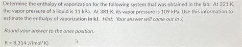 Solved Determine The Enthalpy Of Vaporization For The Chegg Com