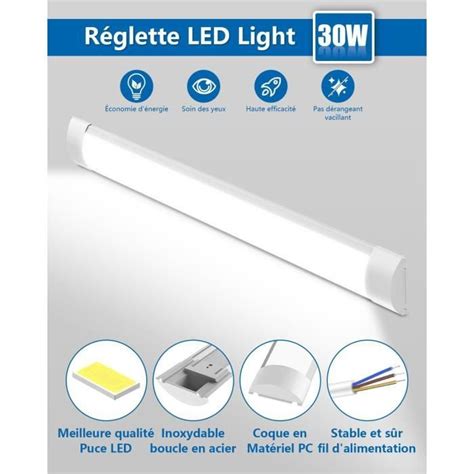 Lot De Réglette Led Étanche Cm Plafonnier Exterieur Led W Lm Blanc Chaud K Neon