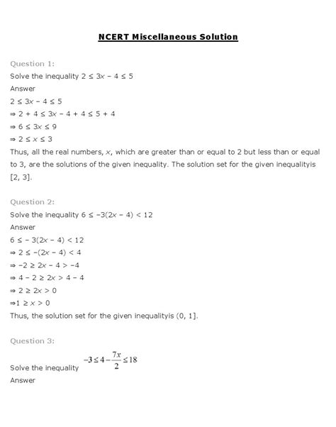 Linear Inequalities Class Mathematics NCERT Solutions