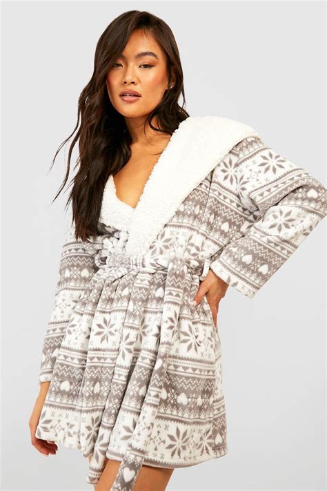 Christmas Fairisle Fleece Dressing Gown Boohoo Uk