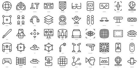 Virtual Tour Icons Set Outline Video Arrow Vector Image