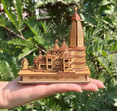 Shri Ram Mandir Ayodhya 3D Model Wooden Hand Carved Temple 5 Inches For