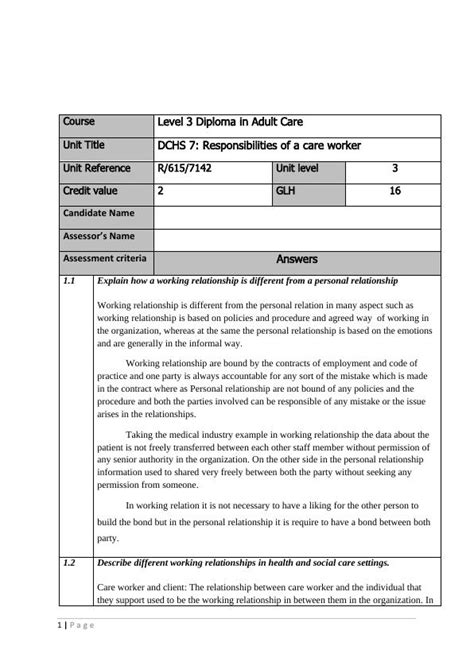 Adult Care Worker Responsibilities Assignment Dchs 7