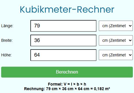 Kubikmeter Rechner Online《 Volumen Berechnen 》📦