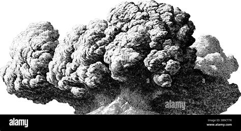 Engraved Illustration Of Volcanic Ash Cloud Depicting Intense Natural Phenomenon Stock Vector