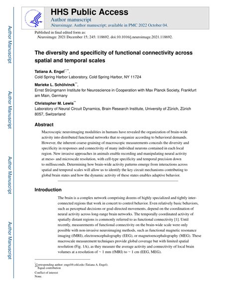 Pdf The Diversity And Specificity Of Functional Connectivity Across