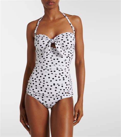Polka Dot Halterneck Swimsuit In White Dolce Gabbana Mytheresa