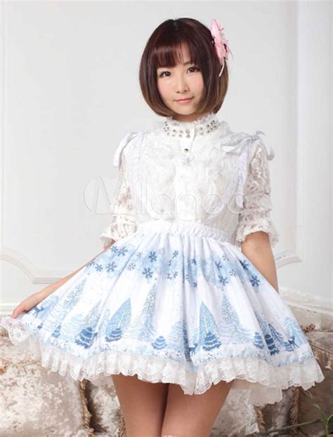 Lolitashow Süße blaue Lace Snowflower gedruckt aus Polyester Lolita ...