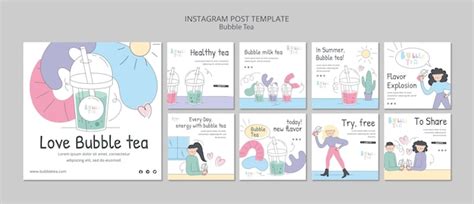 Free Psd Delicious Bubble Tea Instagram Posts Template