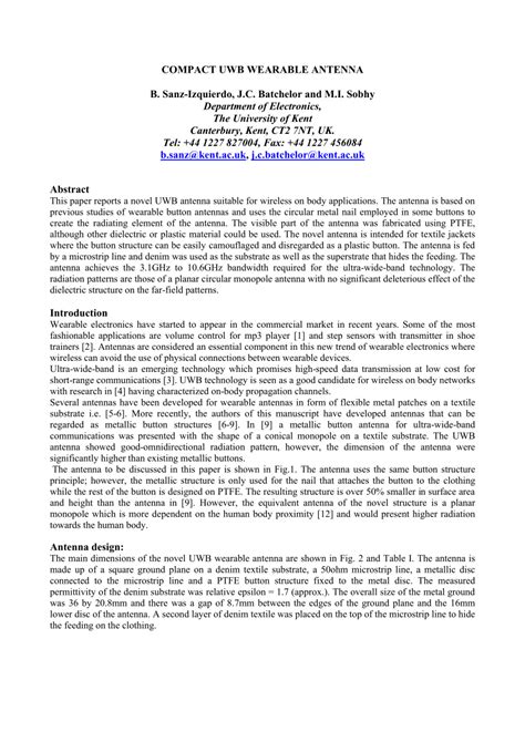 Pdf Compact Uwb Wearable Antenna