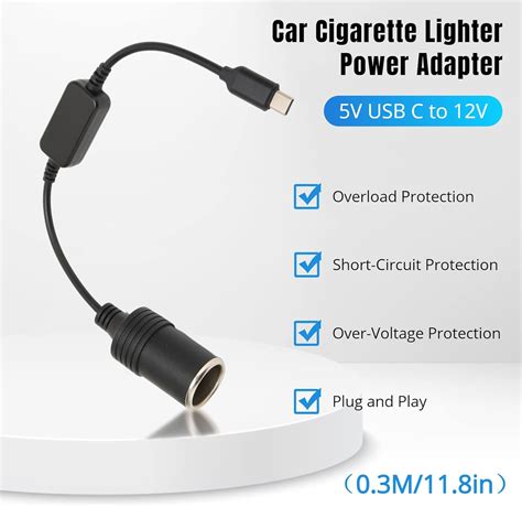 Usb C Macho A 5 V Para Encendedor De Cigarrillos De Automóvil Cable