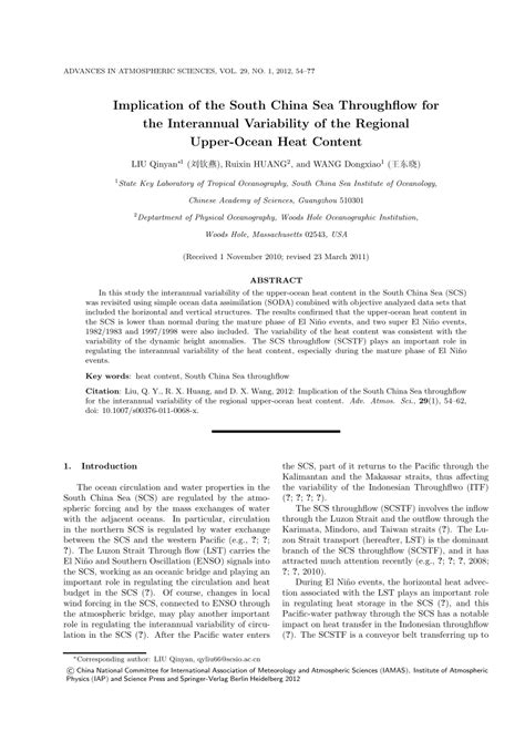 Pdf Implication Of The South China Sea Throughflow For The