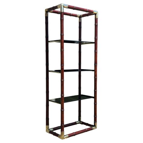 1980s Italian Faux Bamboo Brass Smoked Glass Étagère For Sale At 1stdibs