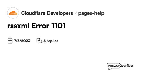 `rssxml` Error 1101 Cloudflare Developers