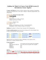 Master Linear Algebra Syllabus For Math A Course Course Hero