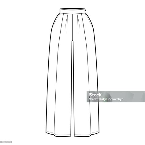 팬츠 스커트 퀼로트 가우초 테크니컬 패션 일러스트와 발목 바닥 길이 오버사이즈 실루엣 사이드 지퍼 플랫 0명에 대한 스톡 벡터