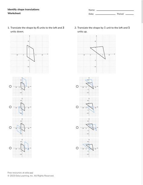 Translation Geometry Worksheet