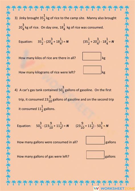 Problem Solving Addition Subtraction Of Fractions Worksheet Zone