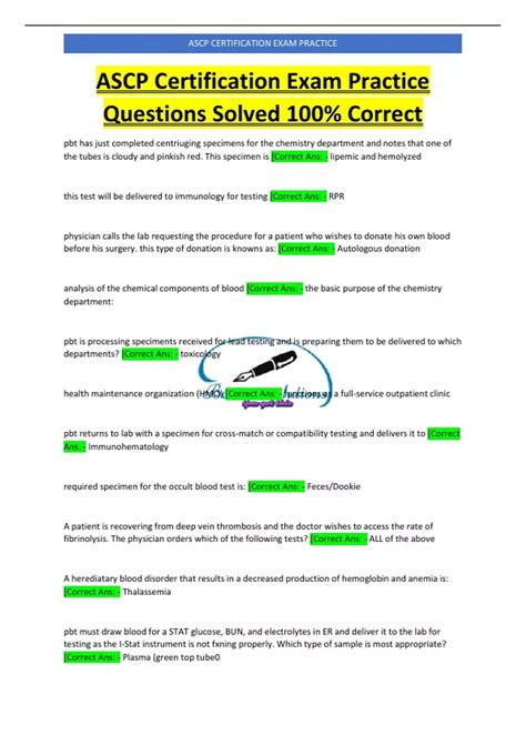 Ascp Certification Exam Practice Questions Solved 100 Correct Ascp