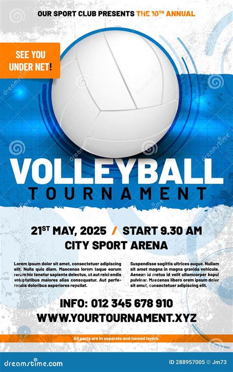 Volleyball Tournament Poster Template With Ball And Sample Text Stock