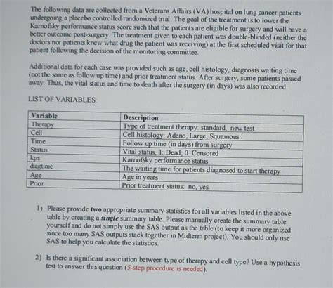 Solved The Following Data Are Collected From A Veterans