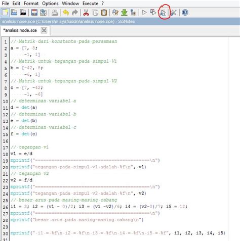 Panduan Menerapkan Metode Cramer Pada Software Scilab Untuk Analisis Simpul