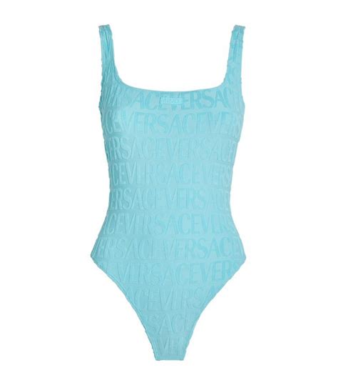 Versace X Dua Lipa Jacquard Logo Swimsuit Blue Editorialist