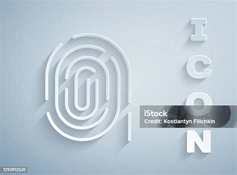 회색 배경에 격리된 지문 아이콘을 용지 잘라냅니다 Id 앱 아이콘입니다 식별 기호 터치 Id 종이 아트 스타일 벡터 3차원 형태에 대한 스톡 벡터 아트 및 기타 이미지